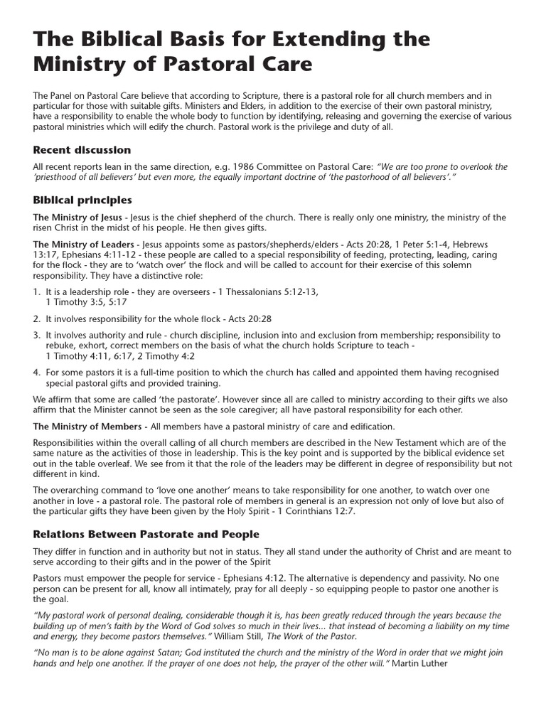 CT Biblical Basis For Pastoral Care | PDF | Elder (Christianity) | Pastor