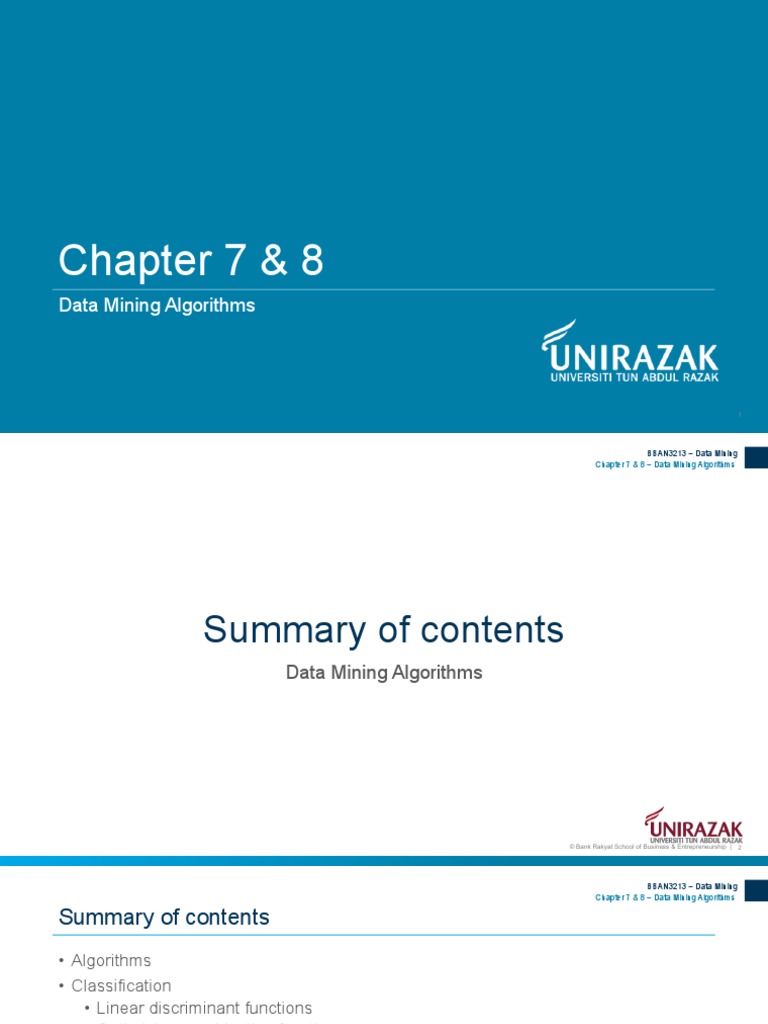 BBAN3213 L7 L8 Data Mining Algorithms | PDF | Errors And Residuals | Support Vector Machine