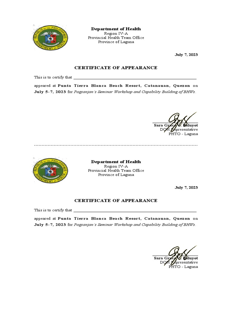 Cert. of Appearance | PDF