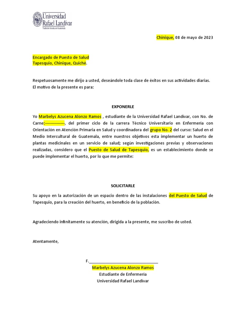 Ejemplo de Solicitud | PDF
