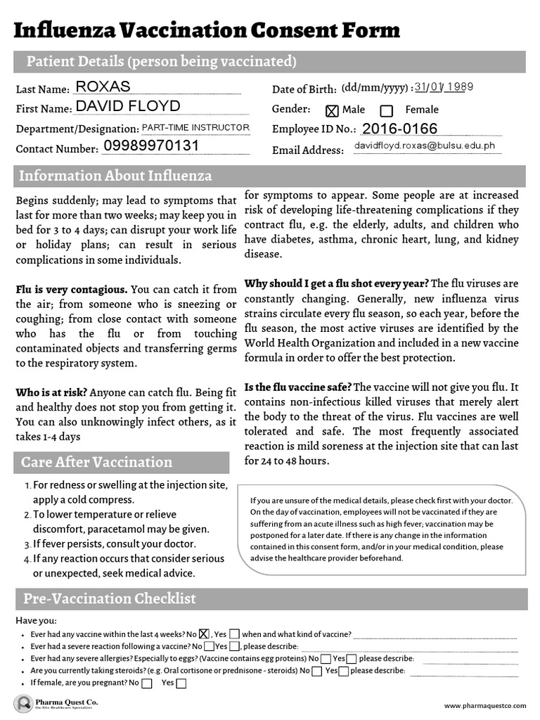 Influenza Vaccination Consent Form | PDF