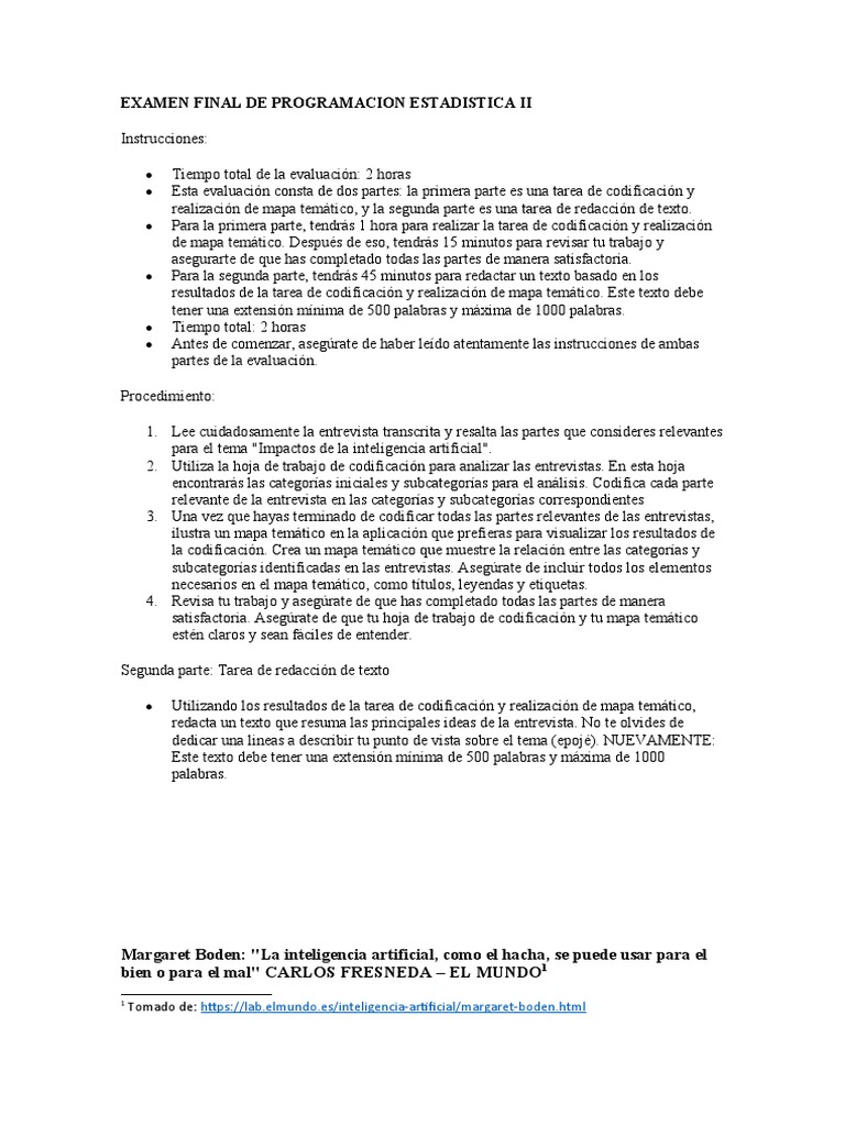 Examen Final de Programacion Estadistica II | PDF | Inteligencia artificial | Inteligencia (IA ...