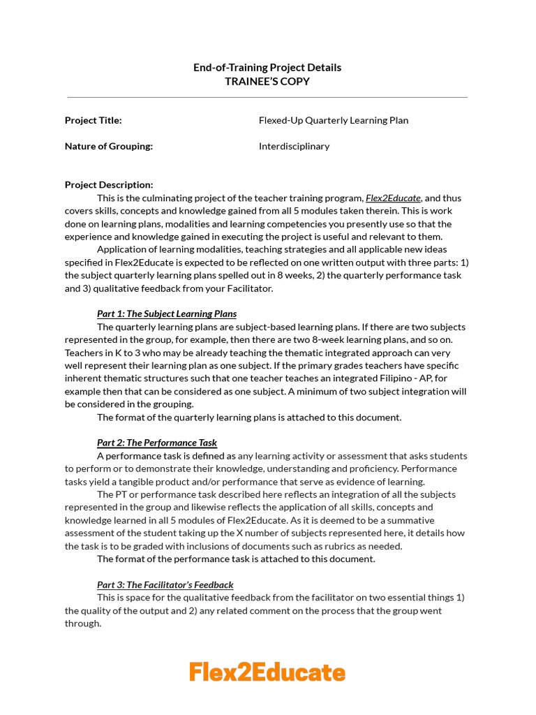 FLEX2EDUCATE End-of-Training Project Details | PDF | Learning ...