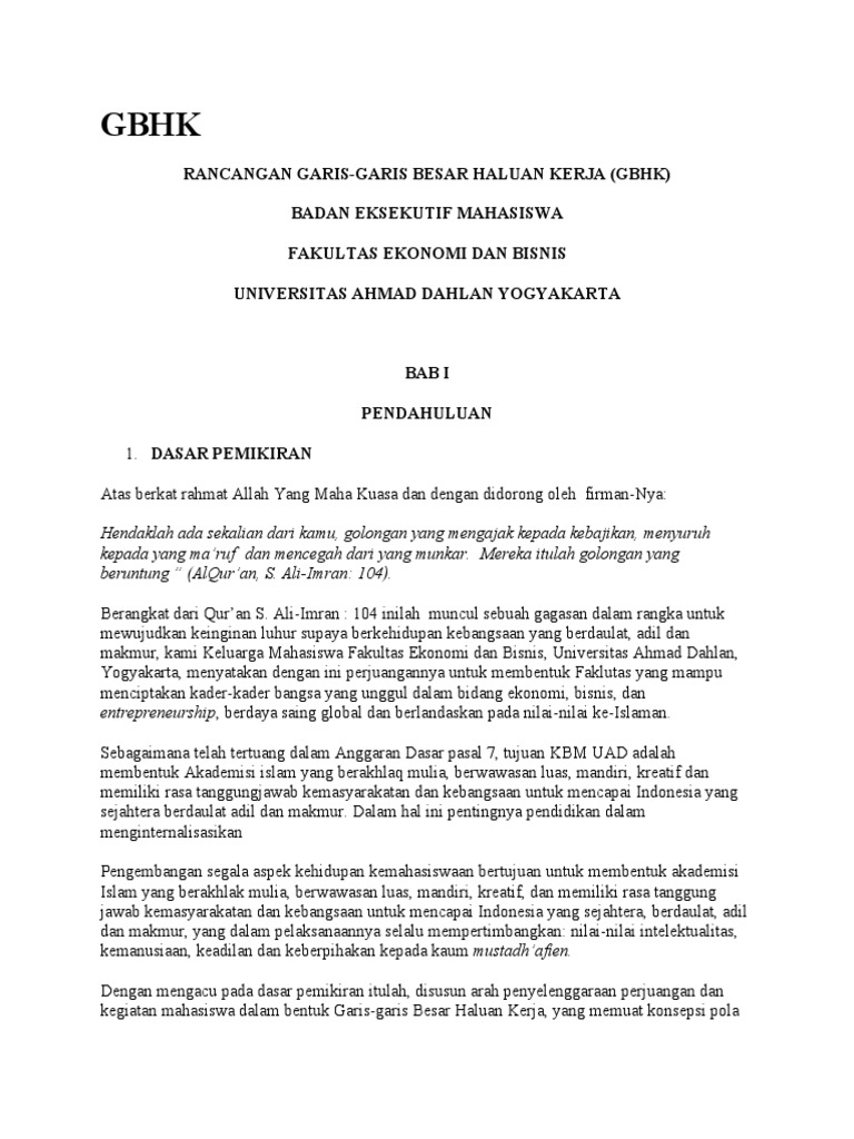 Garis Besar Haluan Kerja BEM FEB UAD | PDF | Karier & Perkembangan