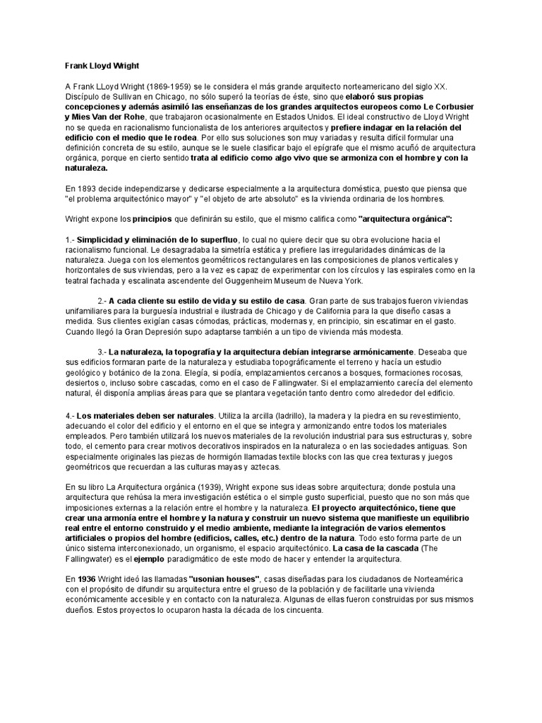 Frank Lloyd Wright Dilevasofia - A4 - Comun-ByN. | PDF