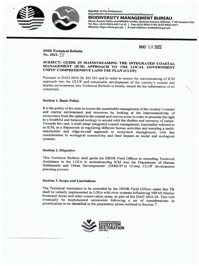Bmb-Tb-No.2022-02. Guide in Mainstreaming The Integrated Coastal Management Approach (Icm) Into ...