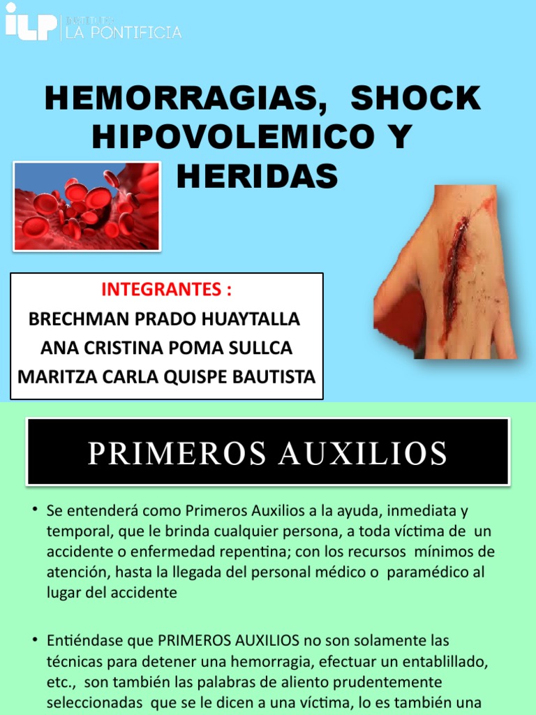 Hemorragias, Shock Hipovolemico y Heridas | PDF | Primeros auxilios | Herida