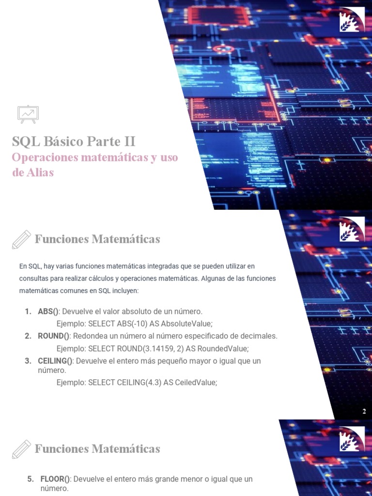 SQL Básico Parte 2 | PDF | SQL | Raíz cuadrada