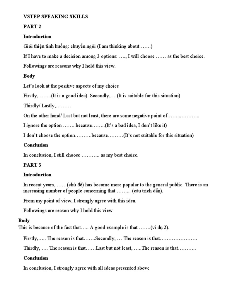 VSTEP Speaking Skills Guide | PDF
