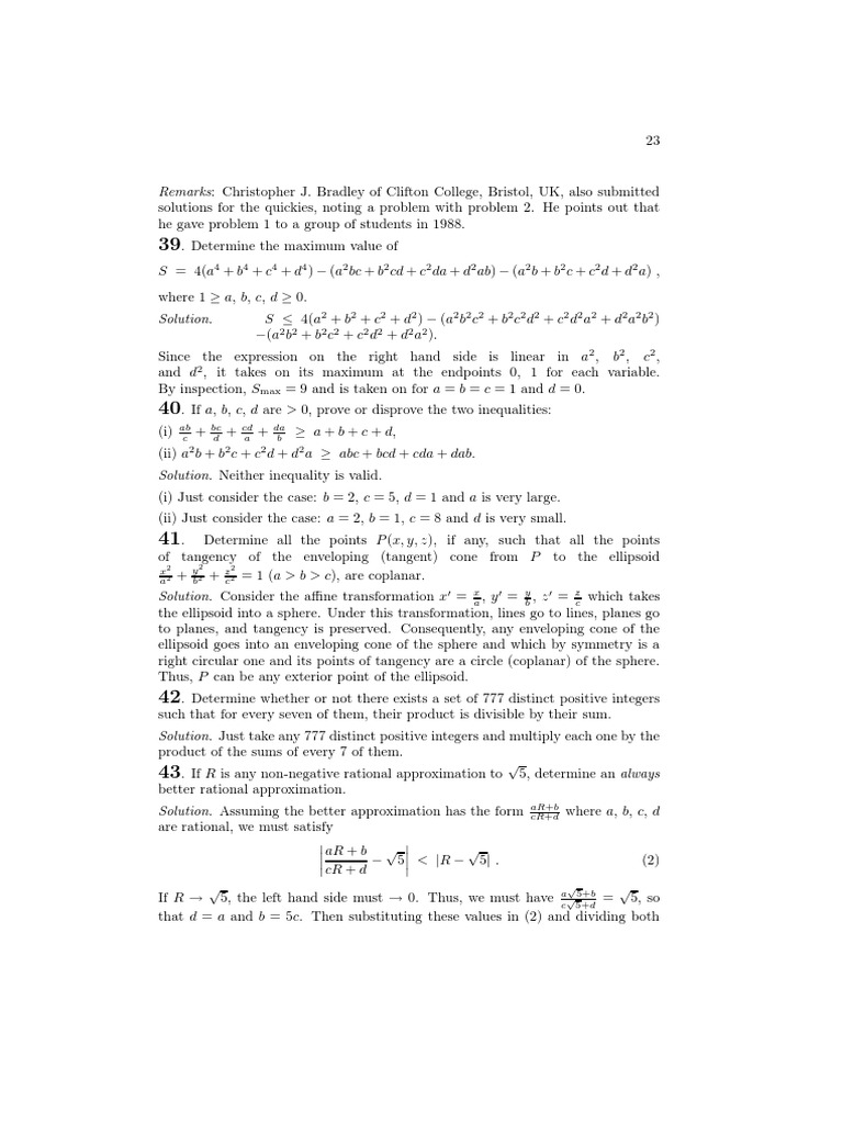 Murray Klamkin Problems 1nbsped 091955816x Compress | PDF | Sphere ...