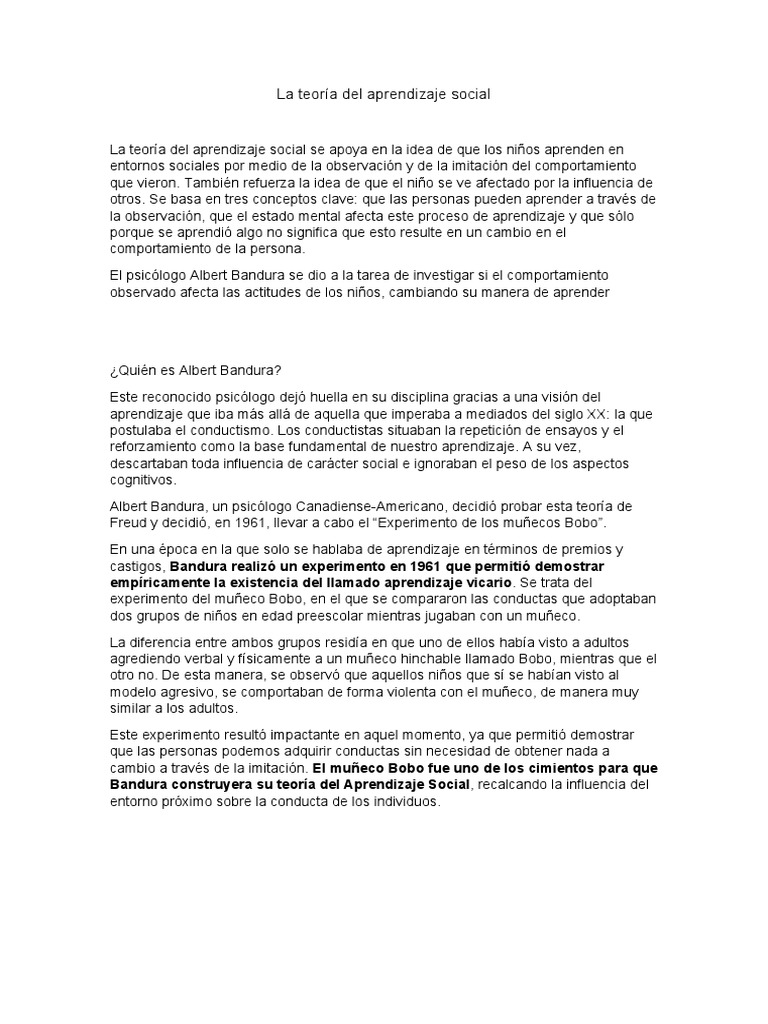 La Teoría Del Aprendizaje Social | PDF | Aprendizaje | Teoría del aprendizaje (educación)