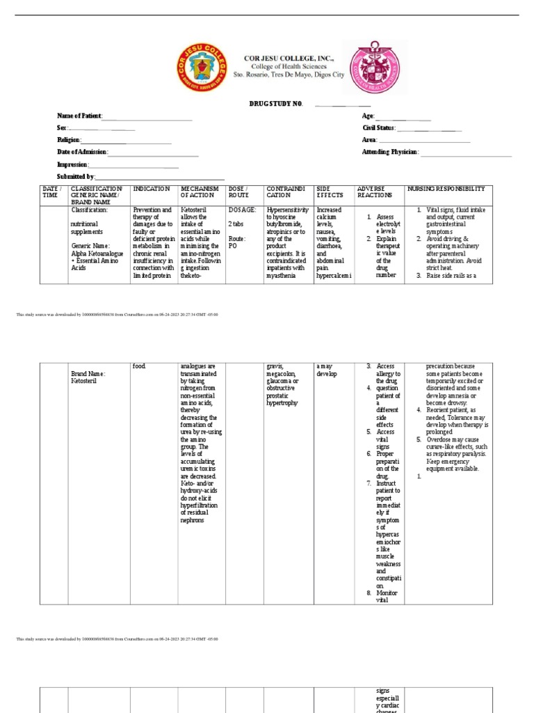 Drug Study Ketoanalogue | PDF | Dose (Biochemistry) | Chemistry