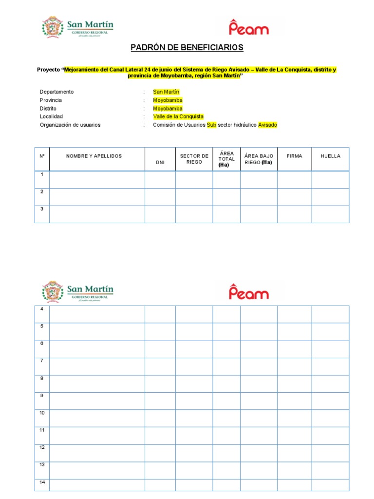 Padrón de Beneficiarios Riego | PDF