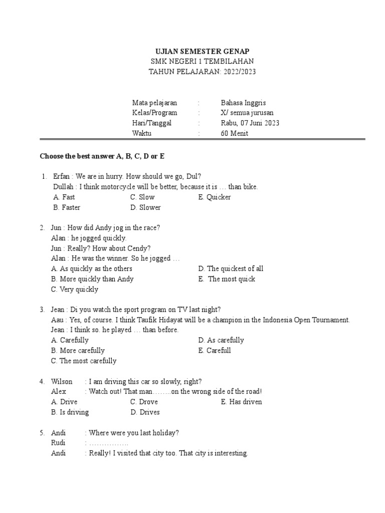 New - Soal Bahasa Inggris Kls X SMT 2 2023 | PDF | Art