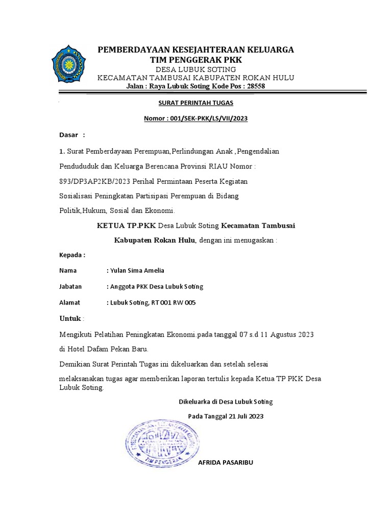 Surat Tugas PKK | PDF