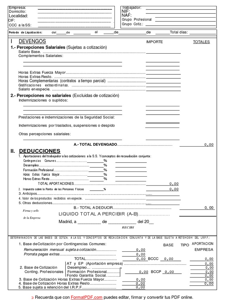 Modelo Nomina Pdf Salario Economias