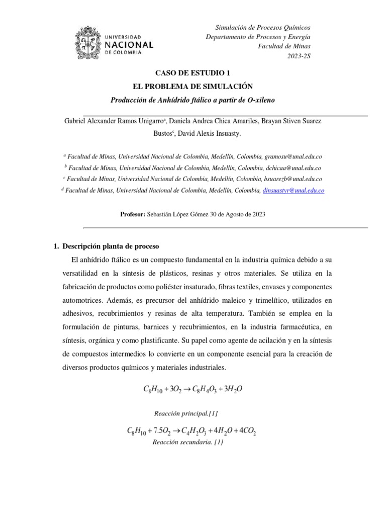 Caso de Estudio 1 Simulaciones | PDF | Reactor Quimico | Destilación
