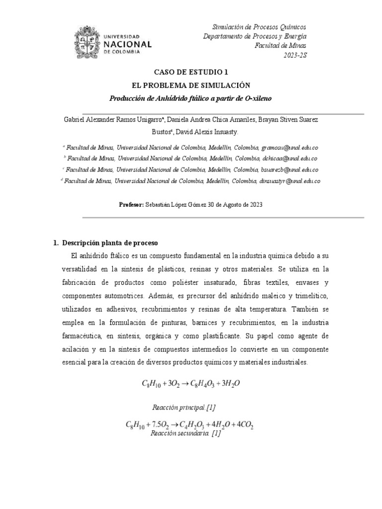 Caso de Estudio 1 Simulaciones | PDF | Reactor Quimico | Destilación