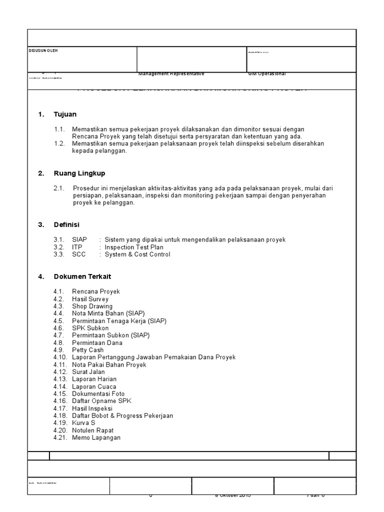 Prosedur Pelaksanaan Dan Monitoring Proyek | PDF