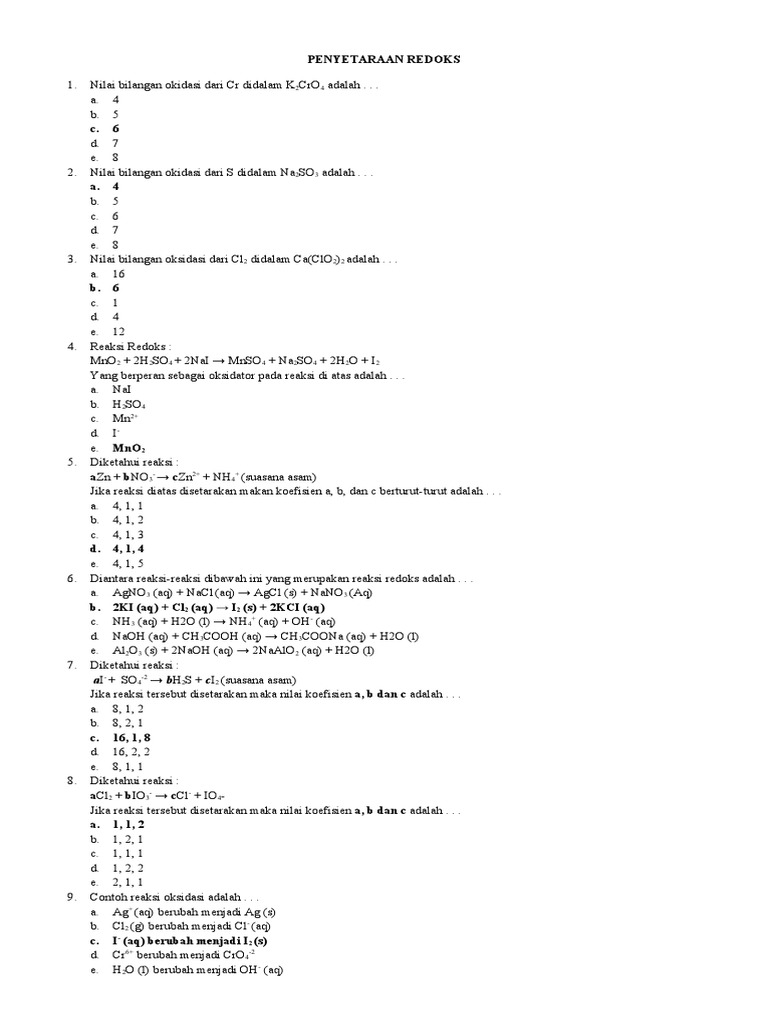 Latihan Soal - Reaksi Redoks | PDF