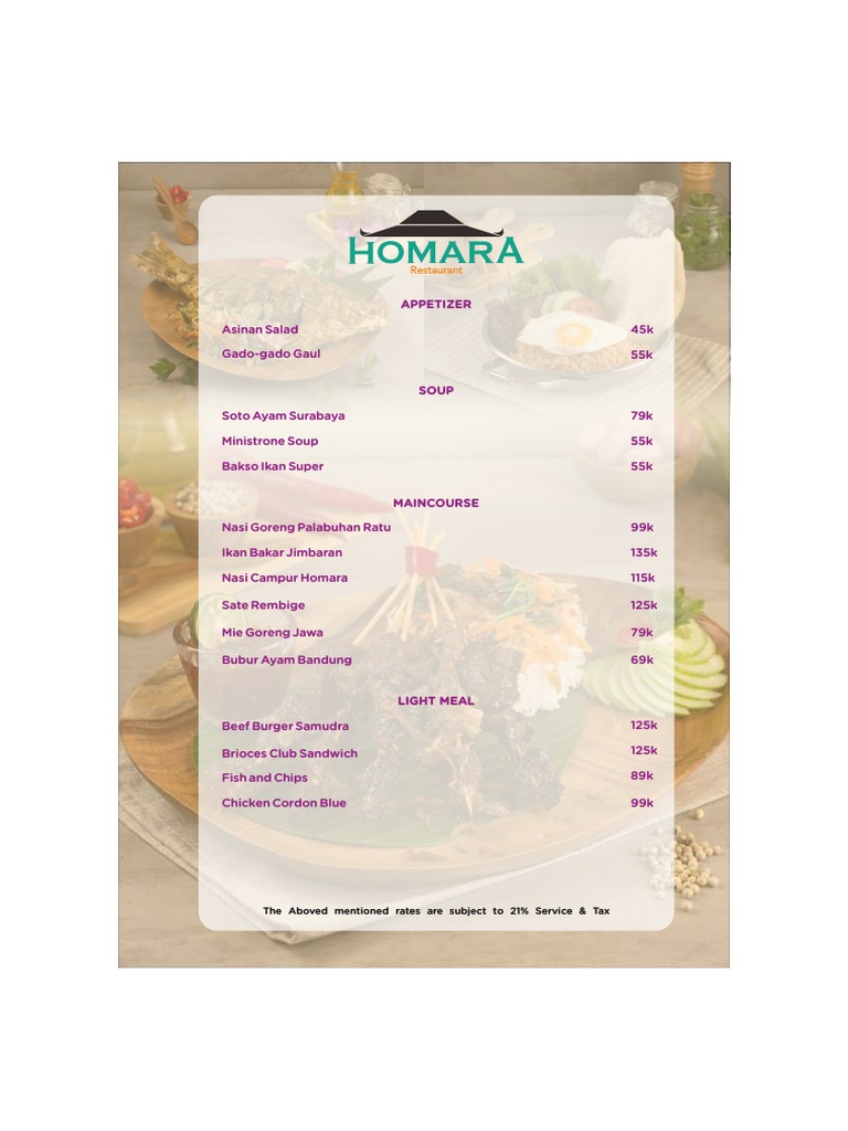 MENU Homara Restaurant - GI SB | PDF | European Cuisine | Food And ...