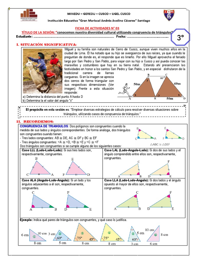 Ficha 3 - 3ero - Eda4 | PDF | Triángulo | Geometría euclidiana