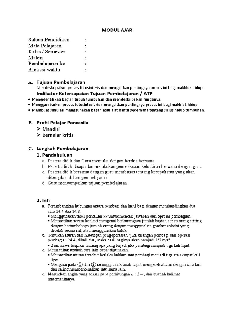 Contoh MODUL AJAR - Isi | PDF