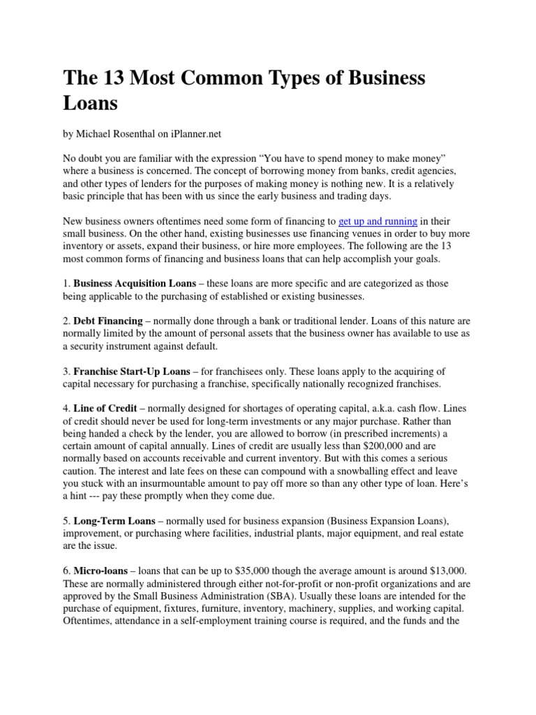 Common Types of Business Loans | PDF | Loans | Finance & Money Management