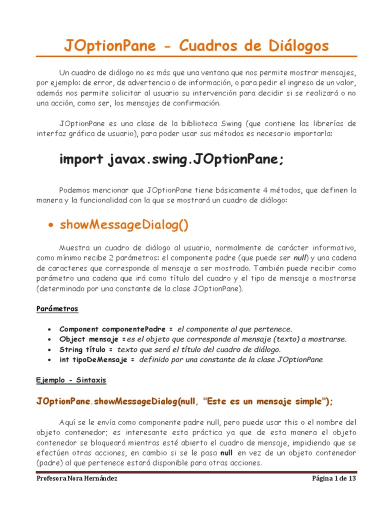 Teórico+ +Clase+JOptionPane | PDF | Caja de diálogo | Desarrollo de software