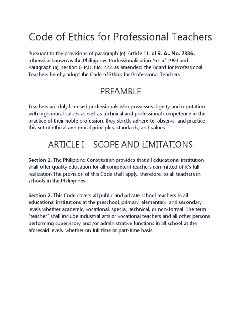 Code of Ethics For Professional Teachers | PDF | Constructivism ...