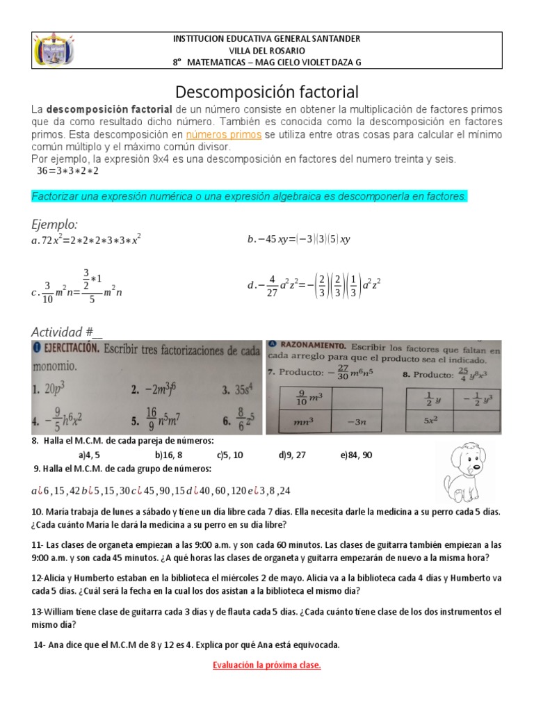 Taller Descomposición Factorial | PDF | Factorización | Matemáticas discretas