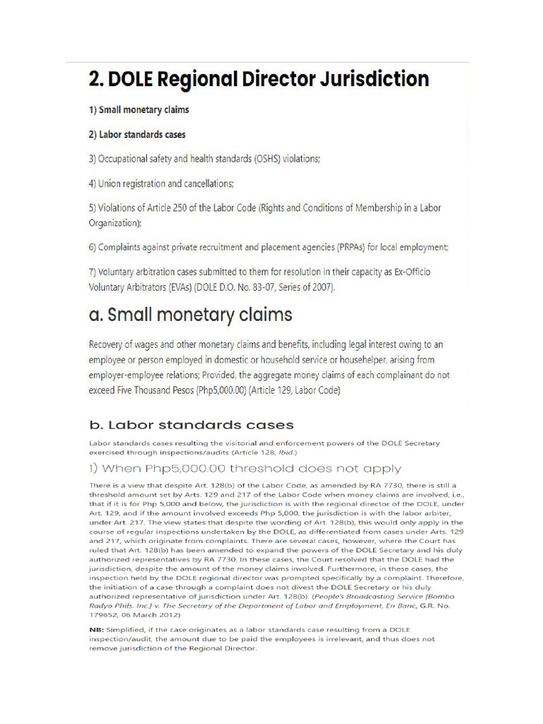 Jurisdiction of DOLE | PDF