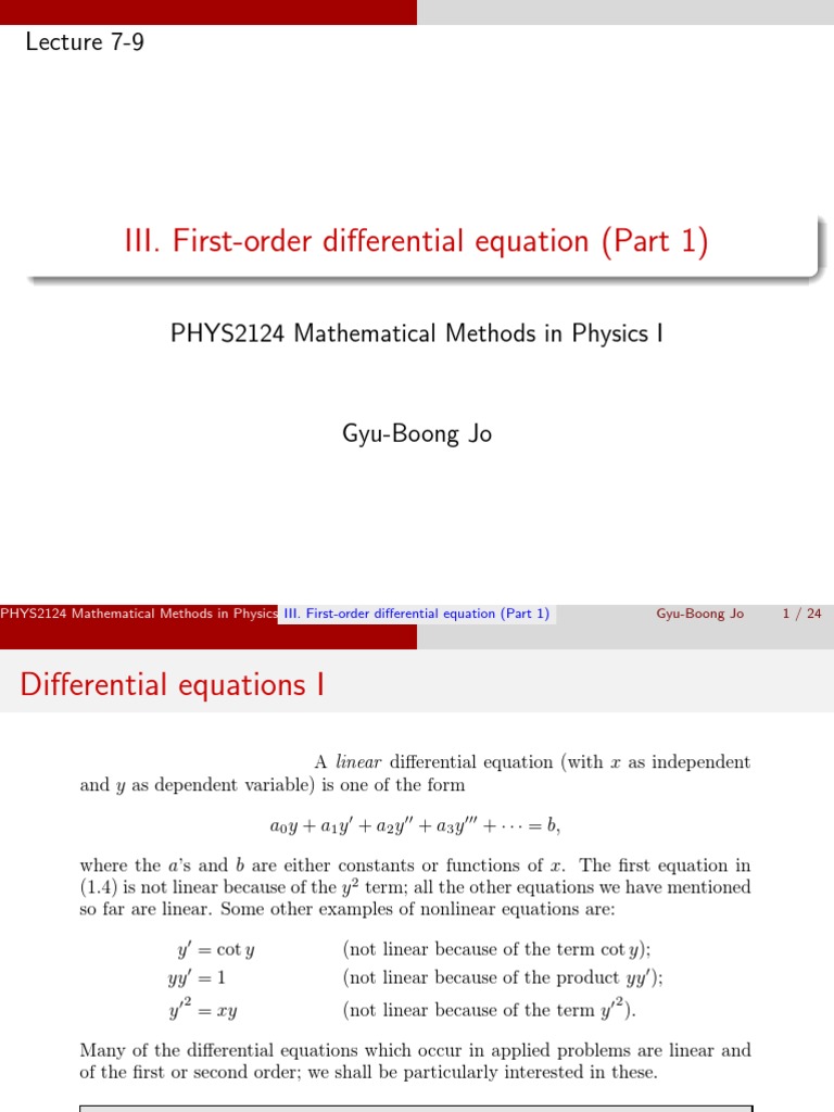 Iii First Order Ode Part1 Pdf Differential Equations Ordinary Differential Equation