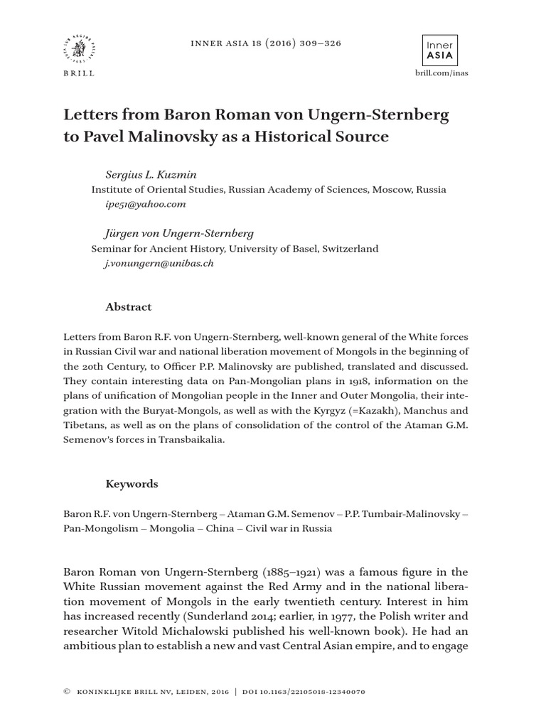Ungern-Sternberg's Letters on Pan-Mongolism | PDF | Mongols
