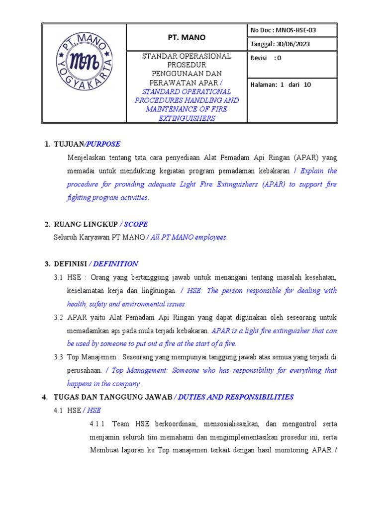 Mnos-Hse-03-Sop Apar | PDF
