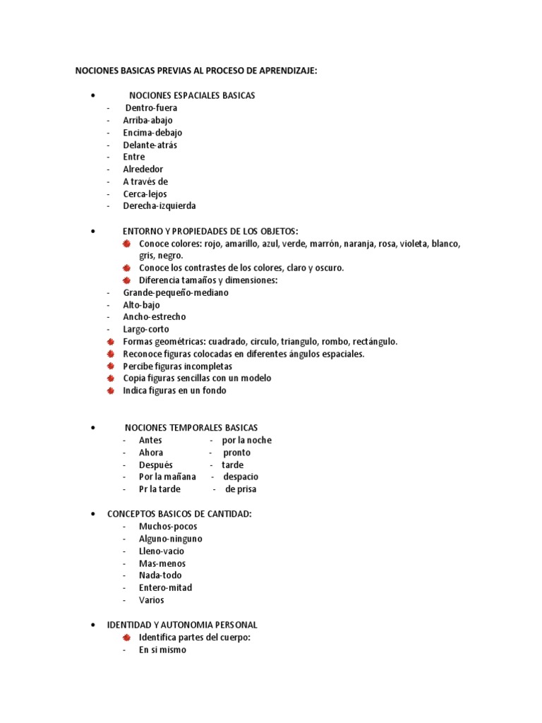 Nociones Básicas para el Aprendizaje | PDF