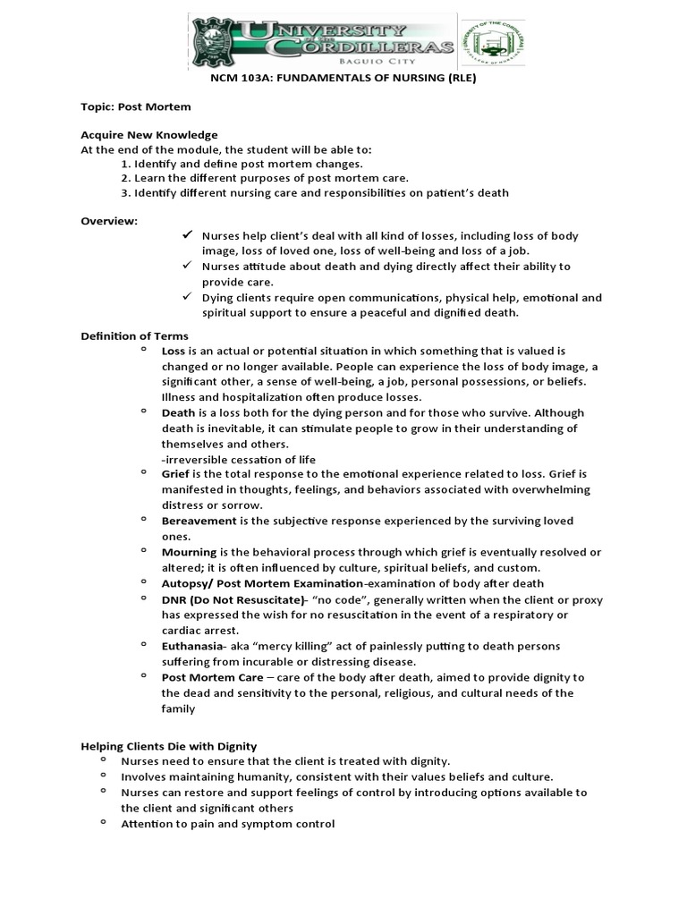 Module 19 Post Mortem 2 | PDF | Palliative Care | Death