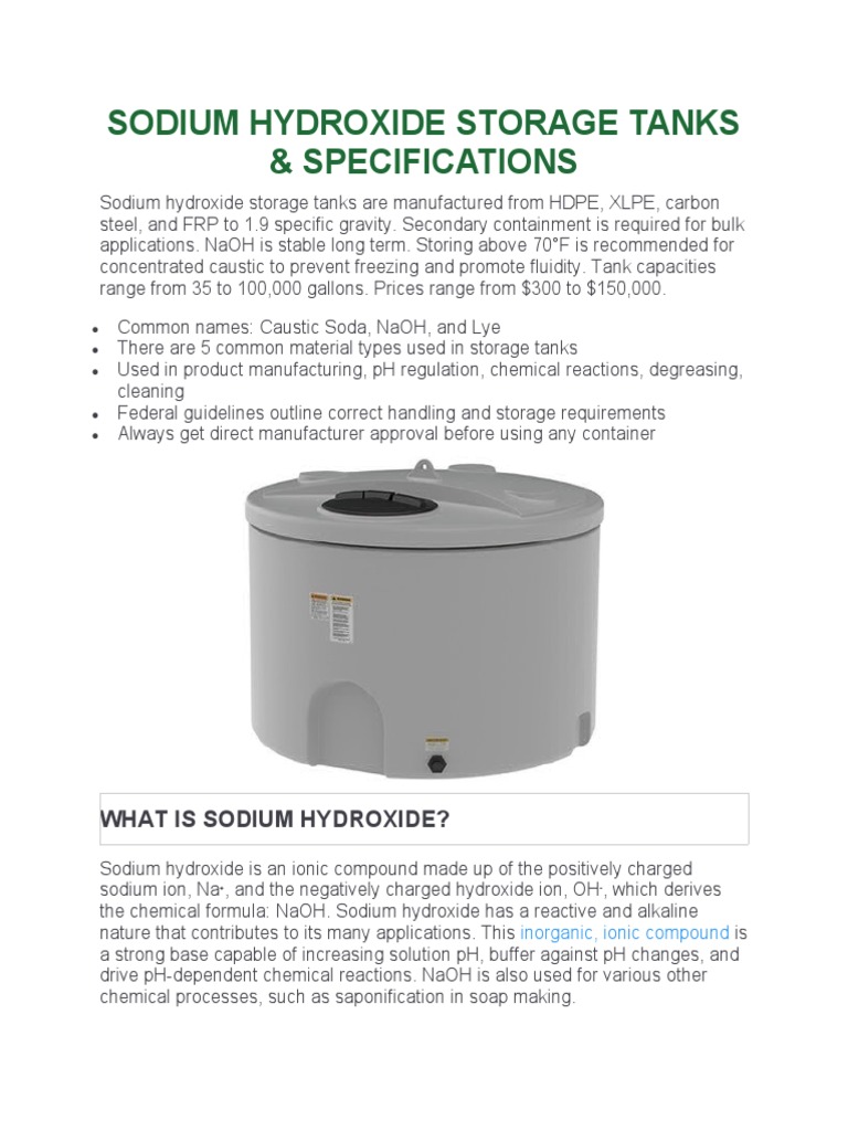Sodium Hydroxide Storage Tanks | PDF | Sodium Hydroxide | Hydroxide