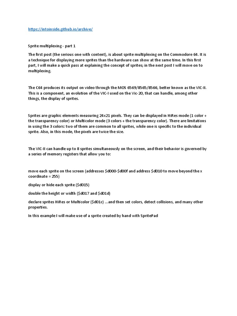 Italian Sprite Multiplexing Tutorial Pdf Computing Computer