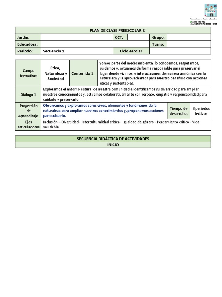 Plan de Clase Preescolar 2-3 | PDF | Educación de la primera infancia | Aprendizaje