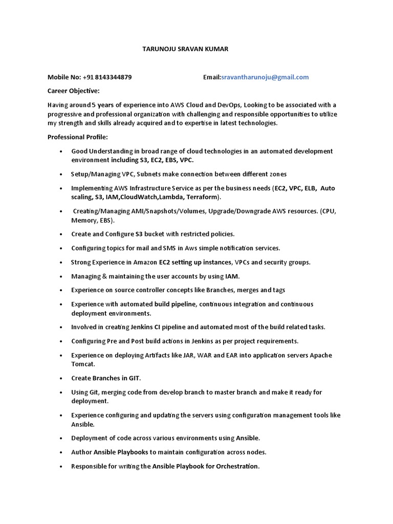 DevOps Resume | PDF | Amazon Web Services | Cloud Computing