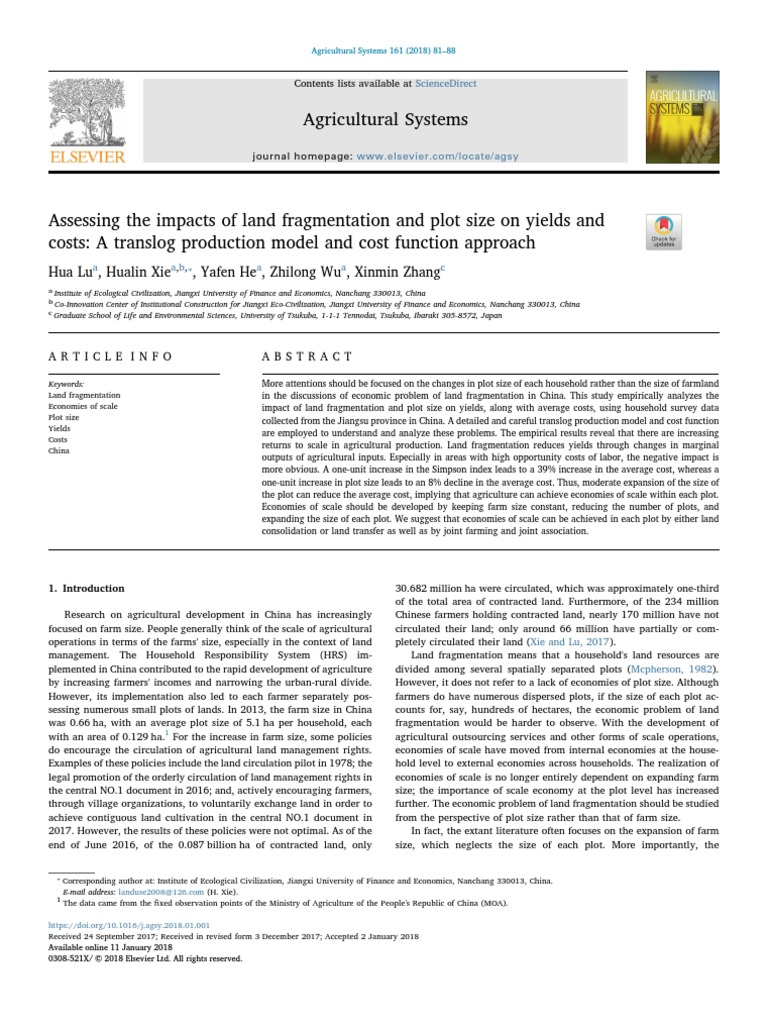 5 - Assessing The Impacts of Land Fragmentation and Plot Size On Yields ...