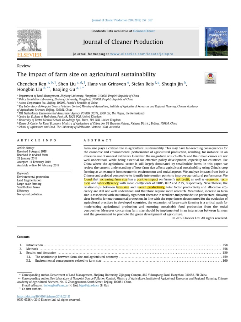 4 - For Idea - The Impact of Farm Size On Agricultural Sustainability | PDF | Agriculture ...