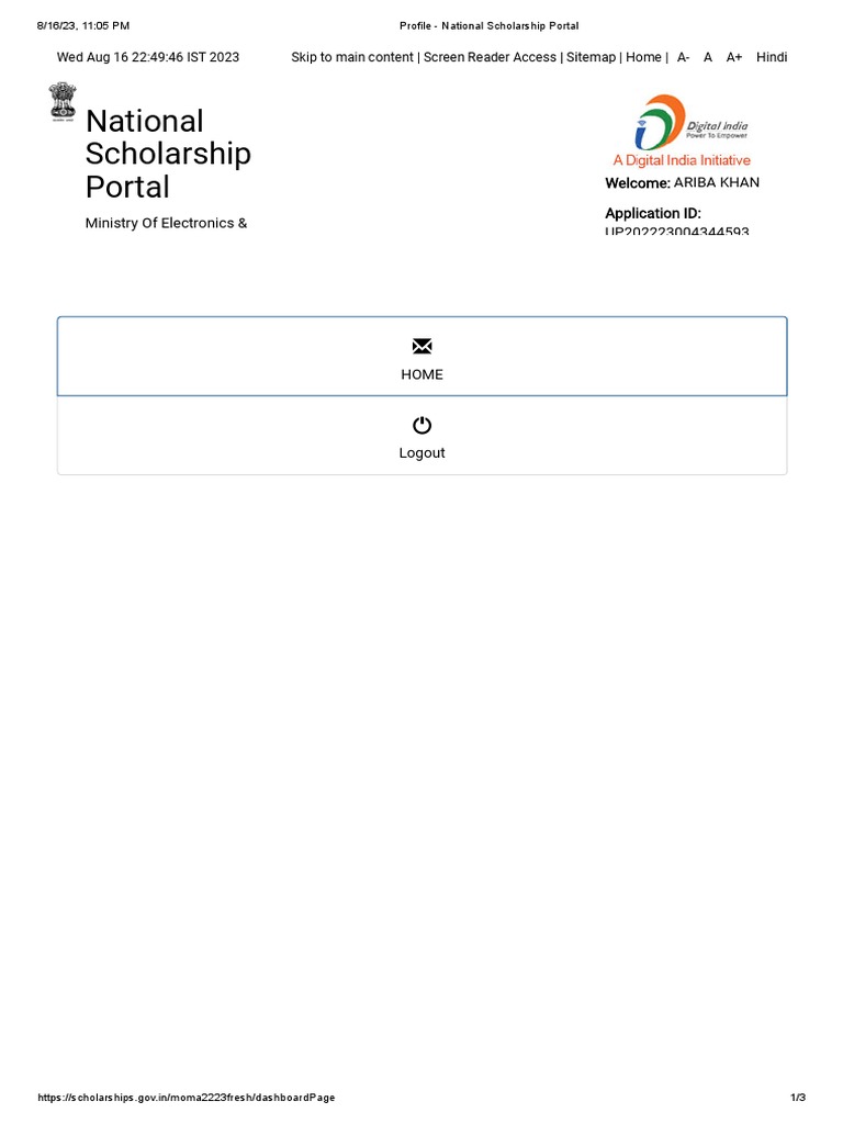 Profile - National Scholarship Portal | PDF