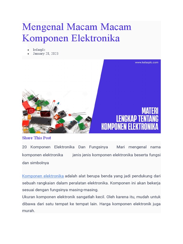 Mengenal Macam Macam Komponen Elektronika | PDF