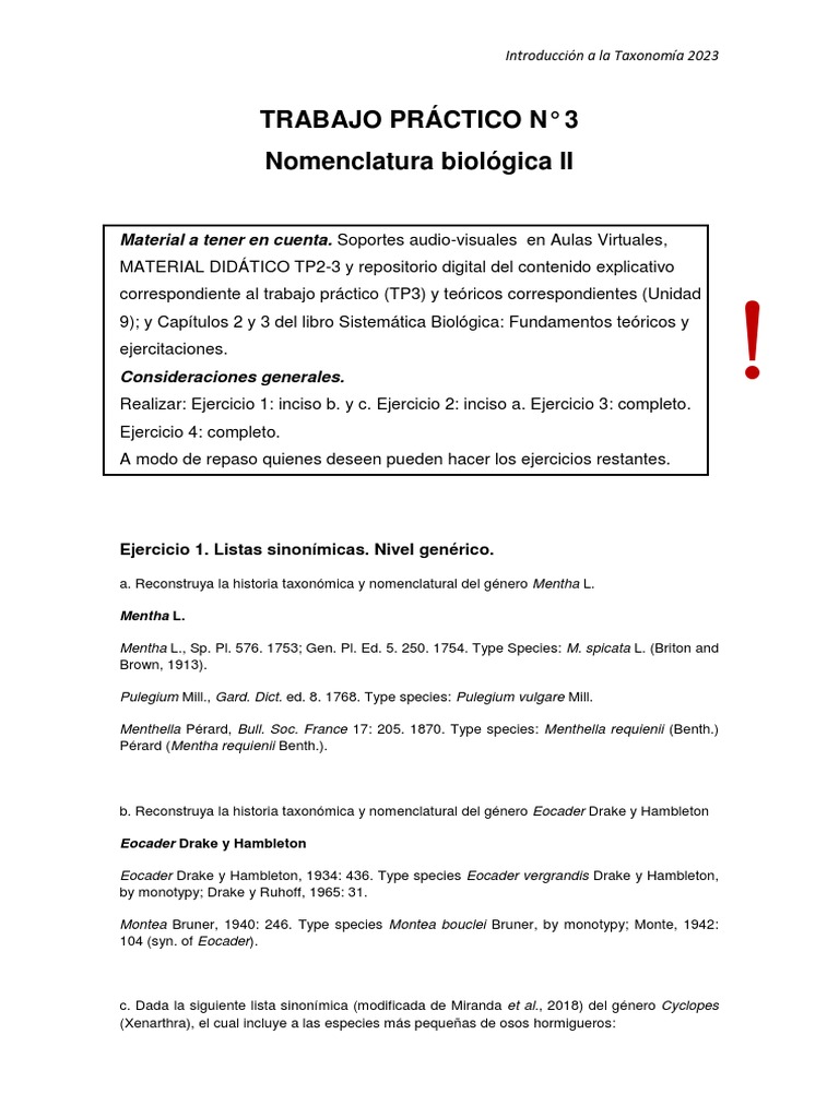 TP3_Ejercicios_2023 | PDF | Género | Taxonomía (biología)