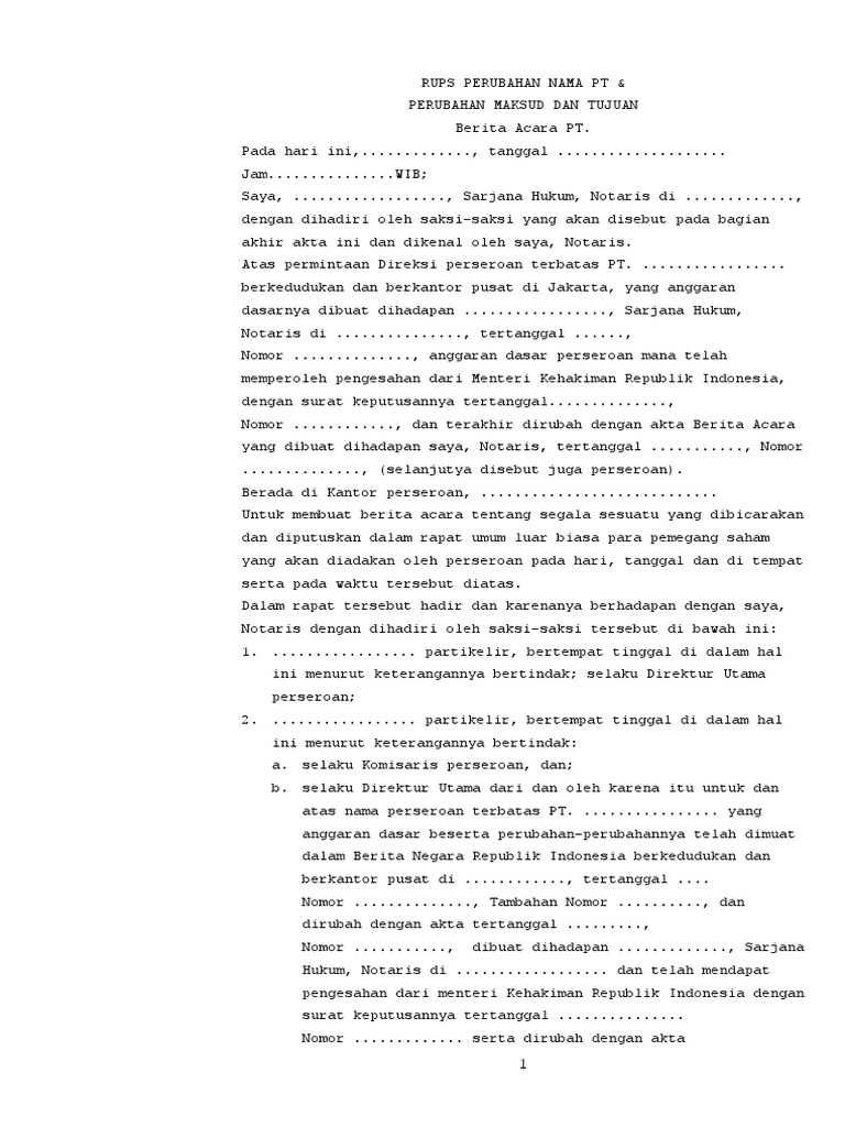 Rups Perubahan Nama PT Maksud Dan Tujuan | PDF