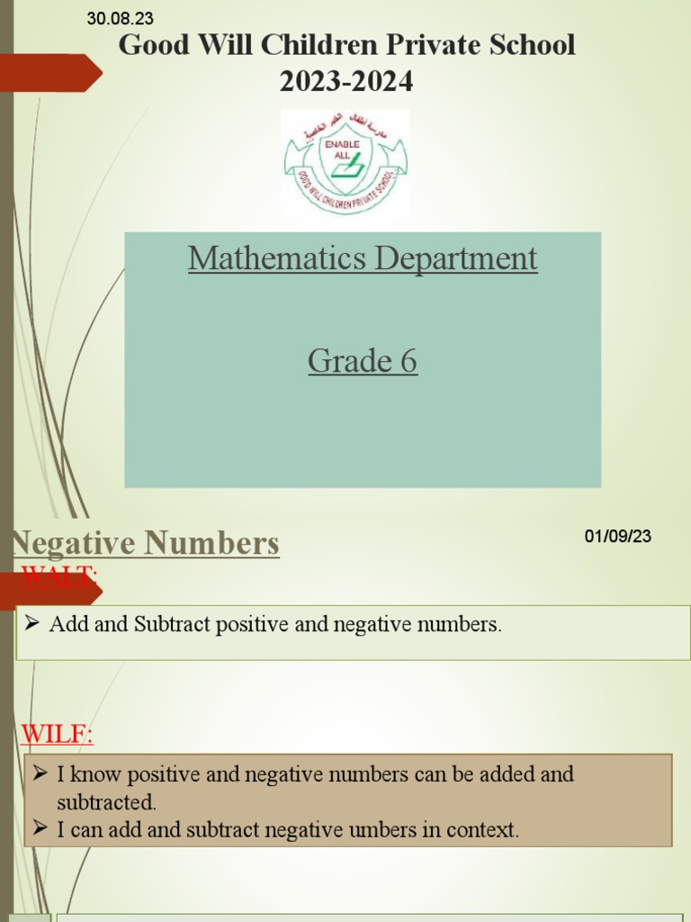 Adding and Subtracting Negative Numbers PPT (D3) | PDF | Elementary ...