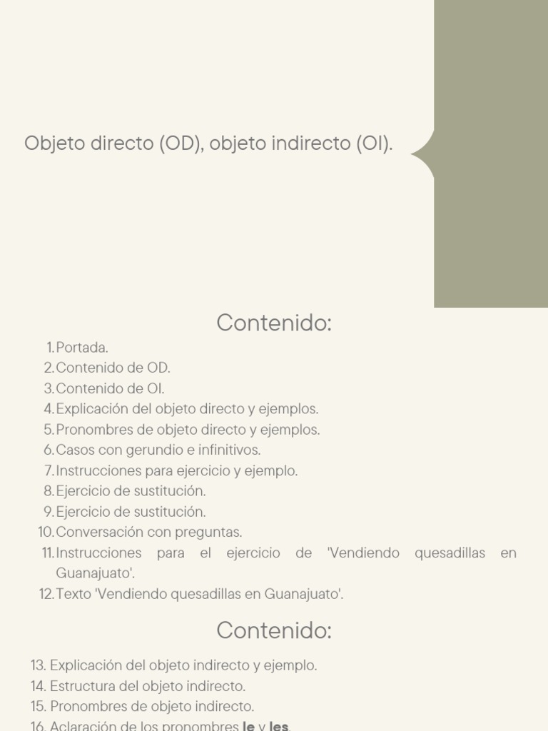 Objeto Directo, Objeto Indirecto y Objeto Directo e Indirecto Juntos. | PDF | Objeto (gramática ...