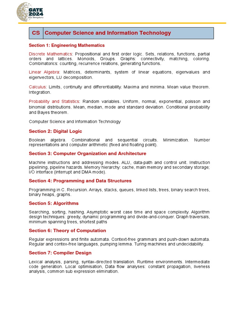 GATE 2024 Computer Science and Information Technology CS Syllabus | PDF | Internet Protocol ...